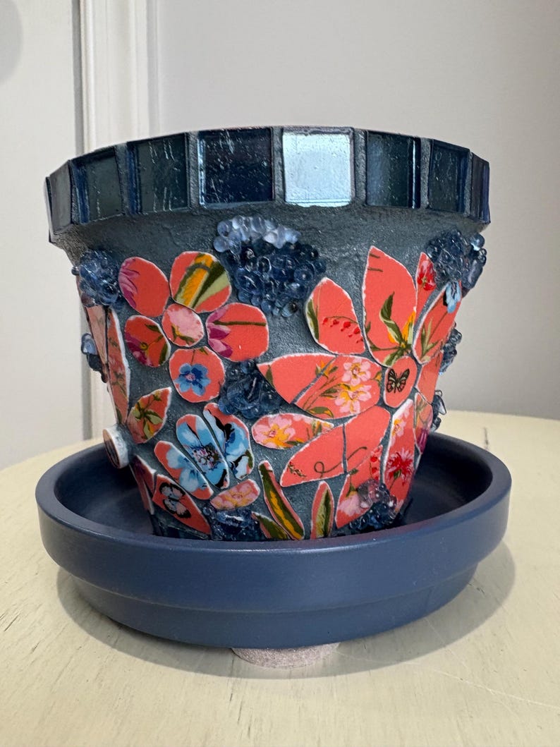 Mosaic Flowerpot With Buttons and Beads! - Etsy