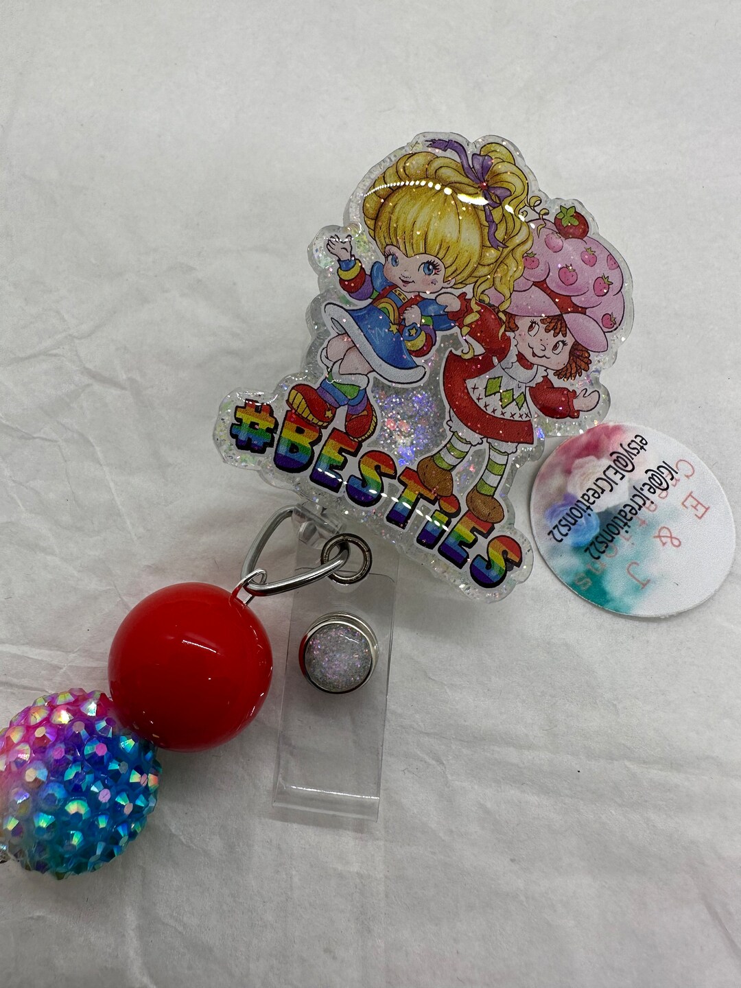 RTS Strawberry Shortcake Rainbow Brite Besties Badge Reel/ ID Holder ...