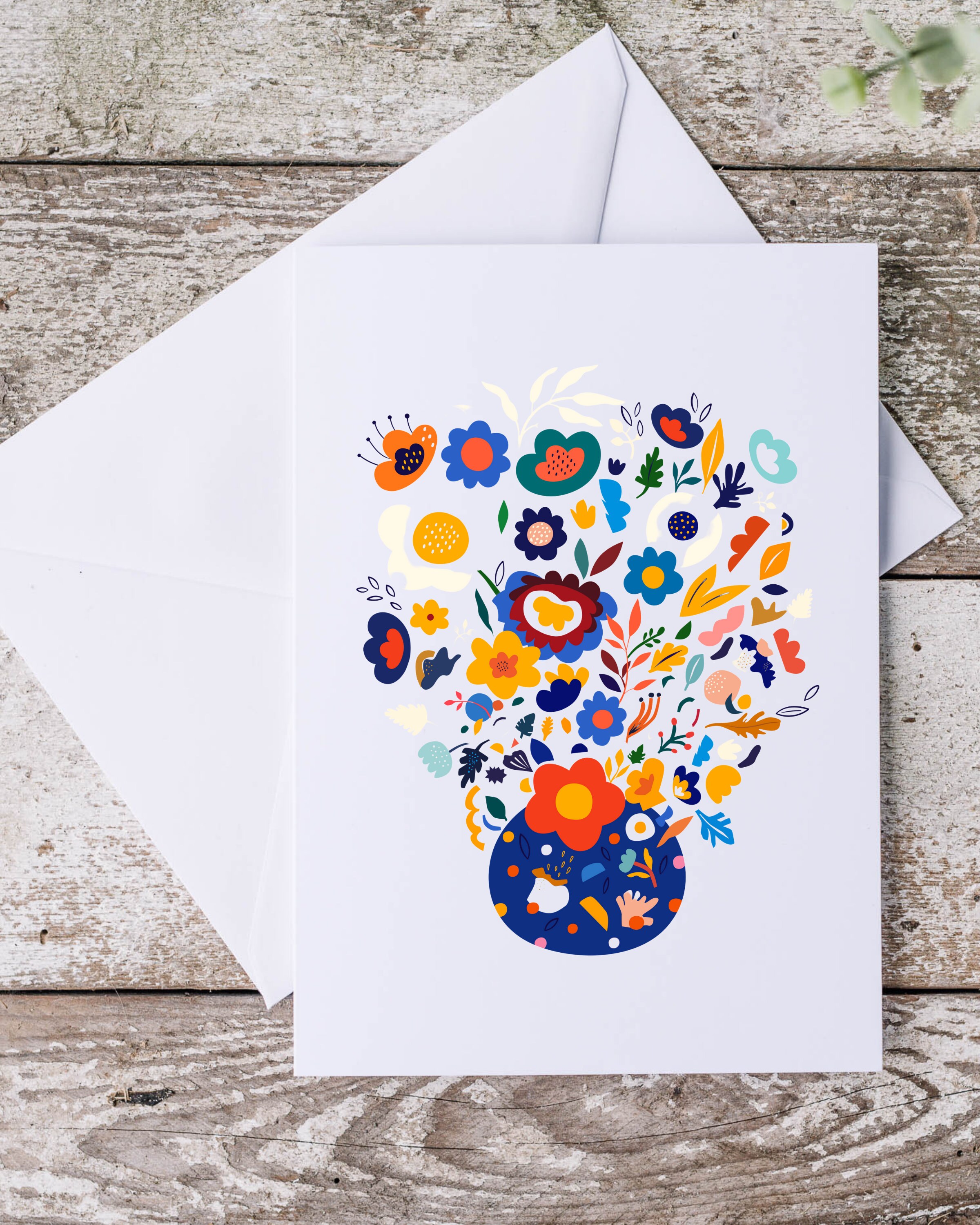 Printable Blank Greeting Card of Folk Art Style Colorful Florals for ...
