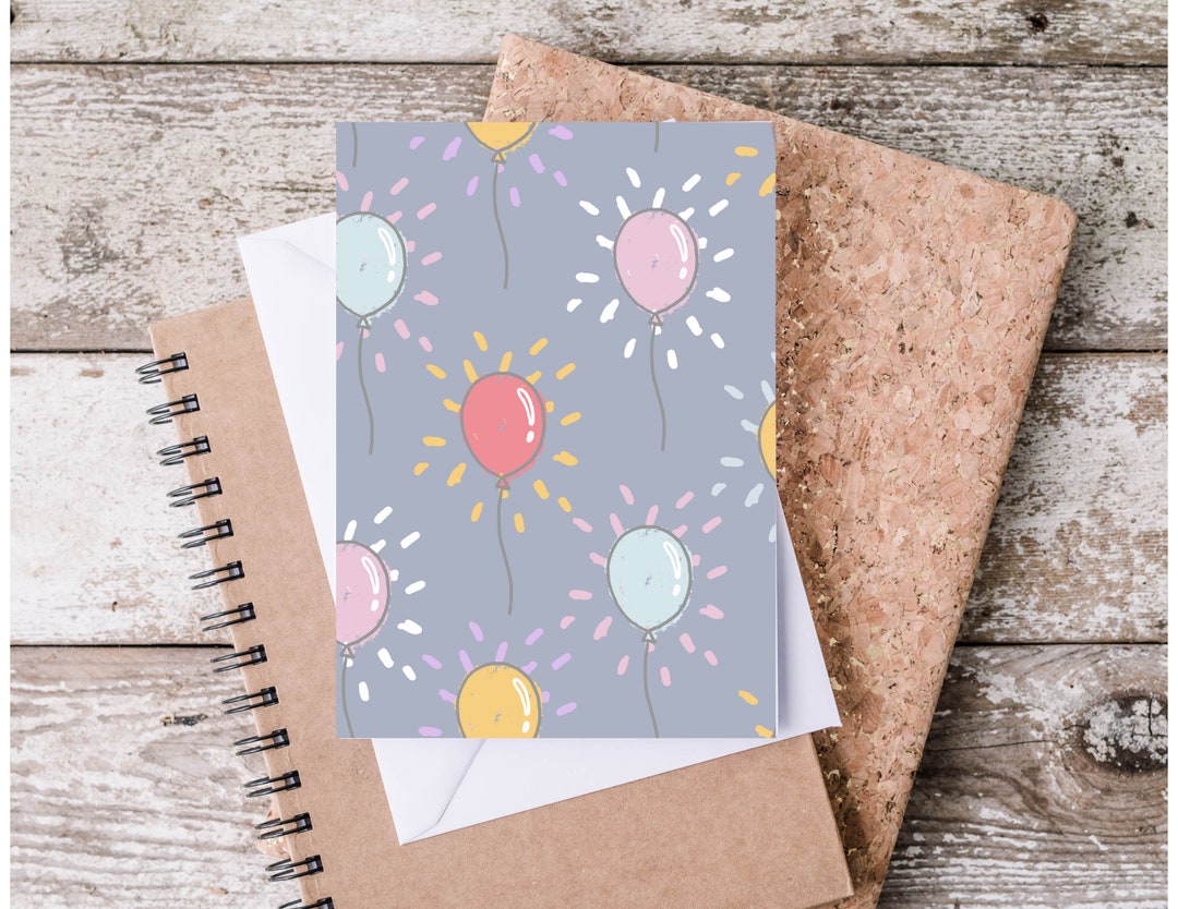 Printable Birthday Card With Balloons With Inside Design Size 5x7 ...