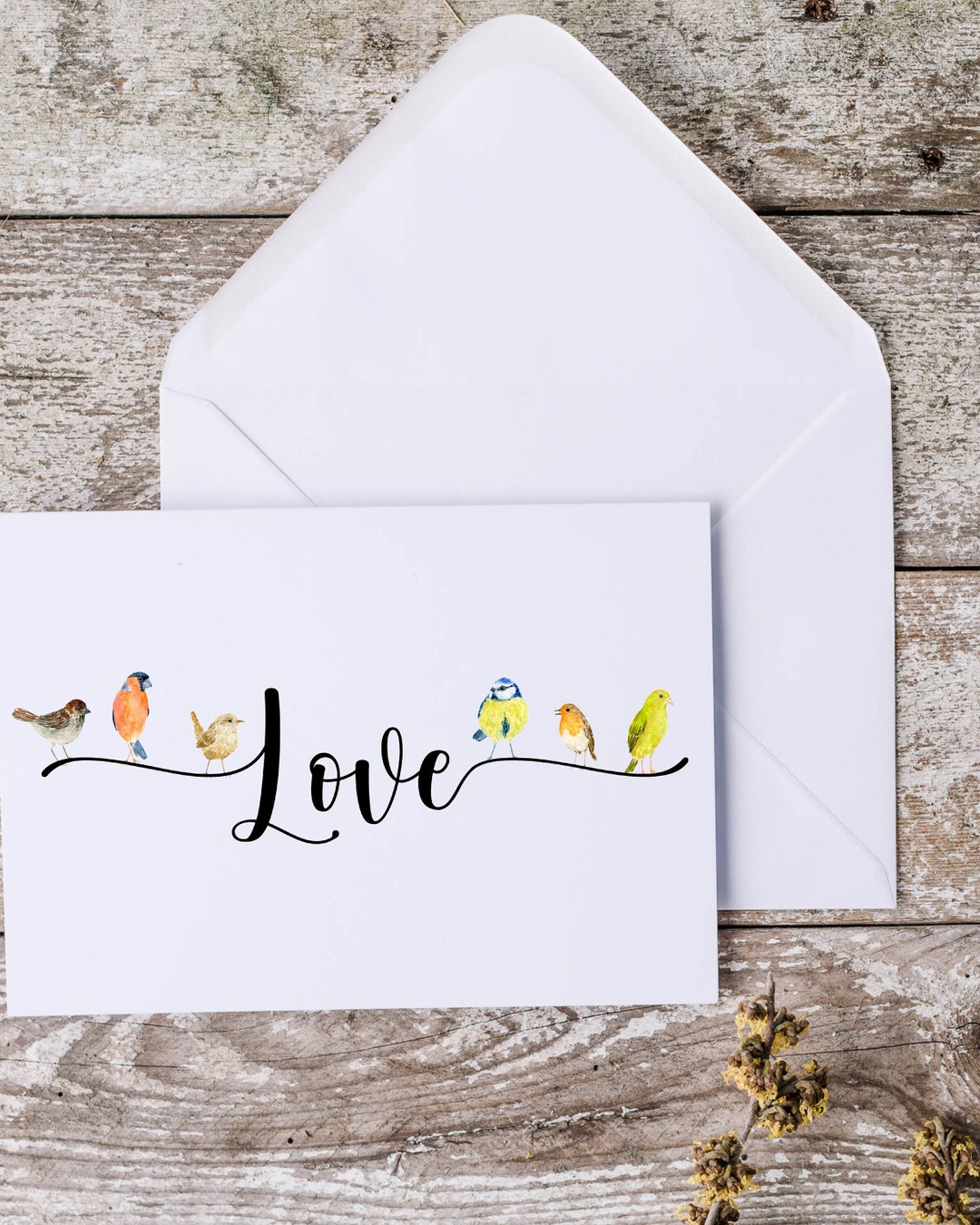 Printable Blank Greeting Card of Colorful Birds on a Love Branch ...
