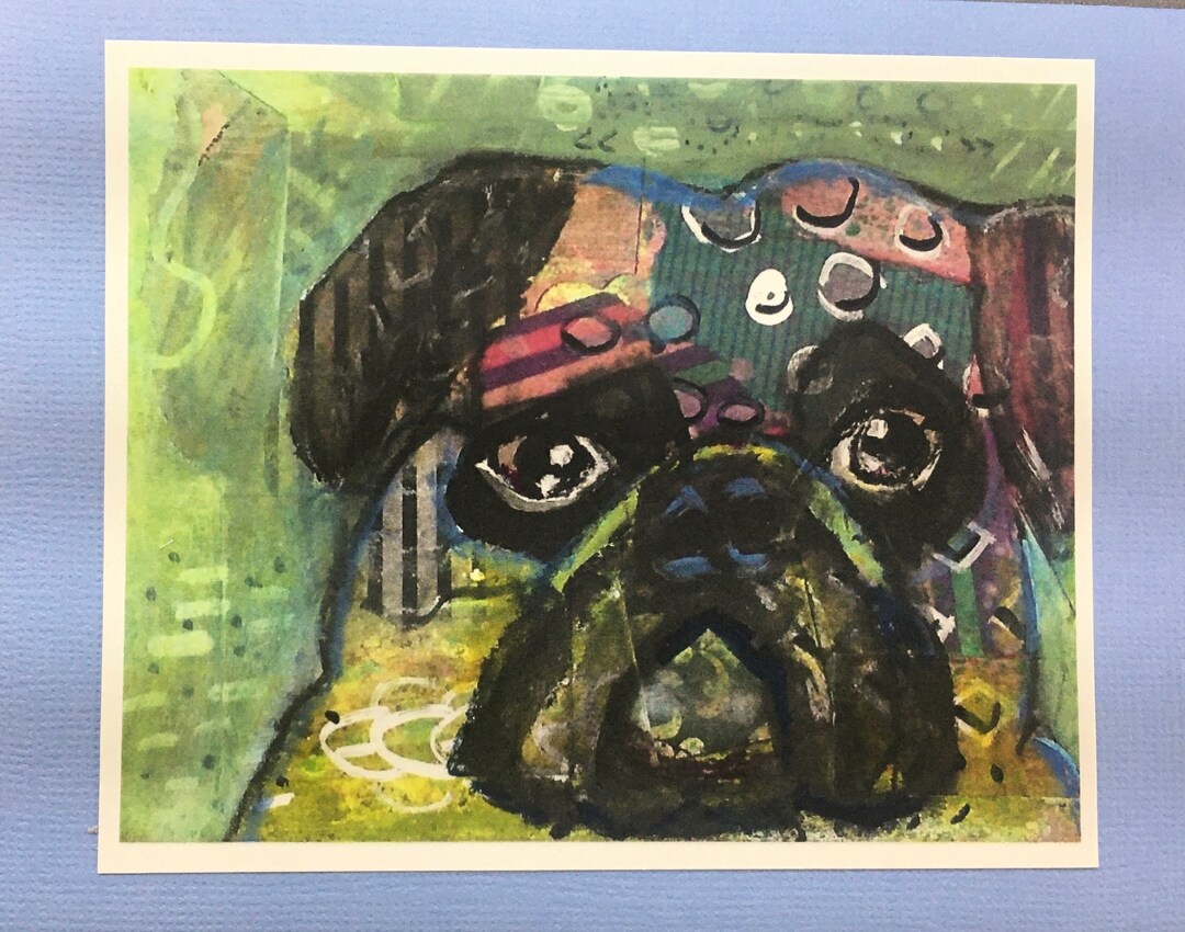Original Mixed Media Pug Dog Art Cards | Set of 2 - Etsy