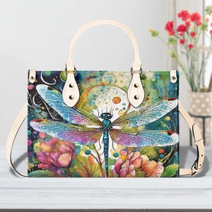 Watercolor Dragonfly Handbag: Vegan Leather Tote Bag - Etsy