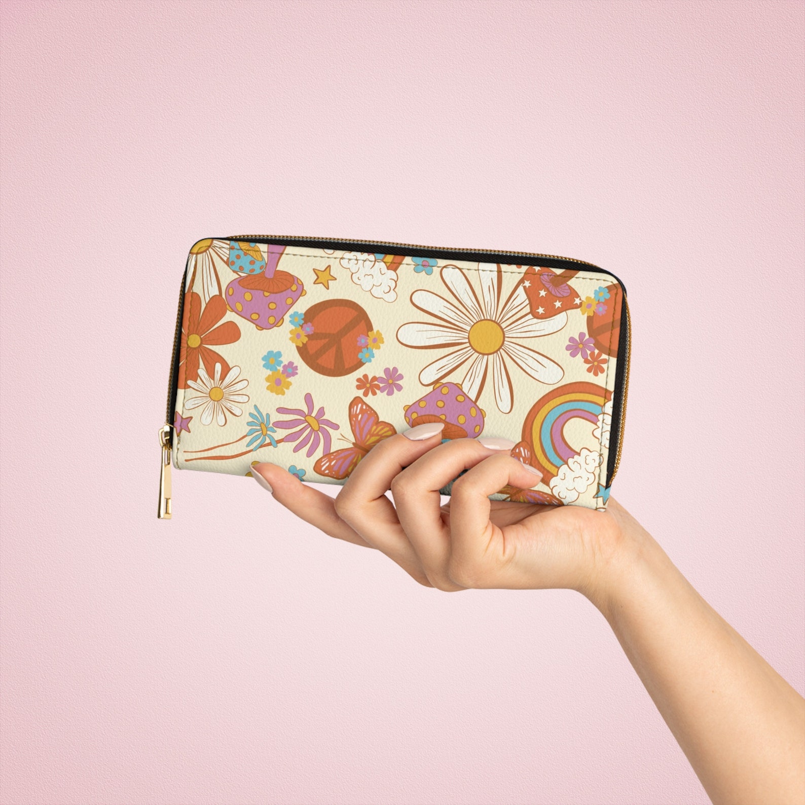 Fun 70s Hippie Flower Wallet. Zipper Wallet. Womans - Etsy