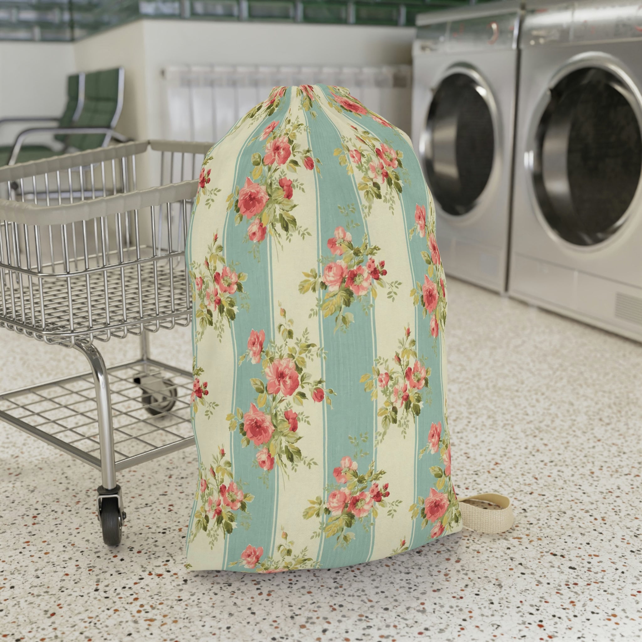 Vintage Floral Laundry Bag With Strap. Drawstring Laundry Bag. Canvas ...