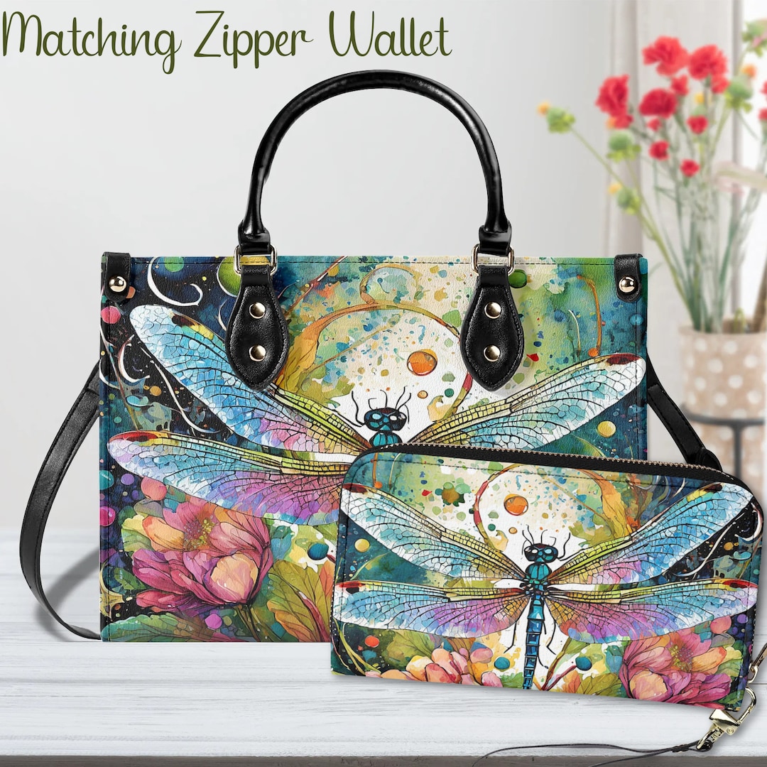 Watercolor Dragonfly Handbag: Vegan Leather Tote Bag - Etsy