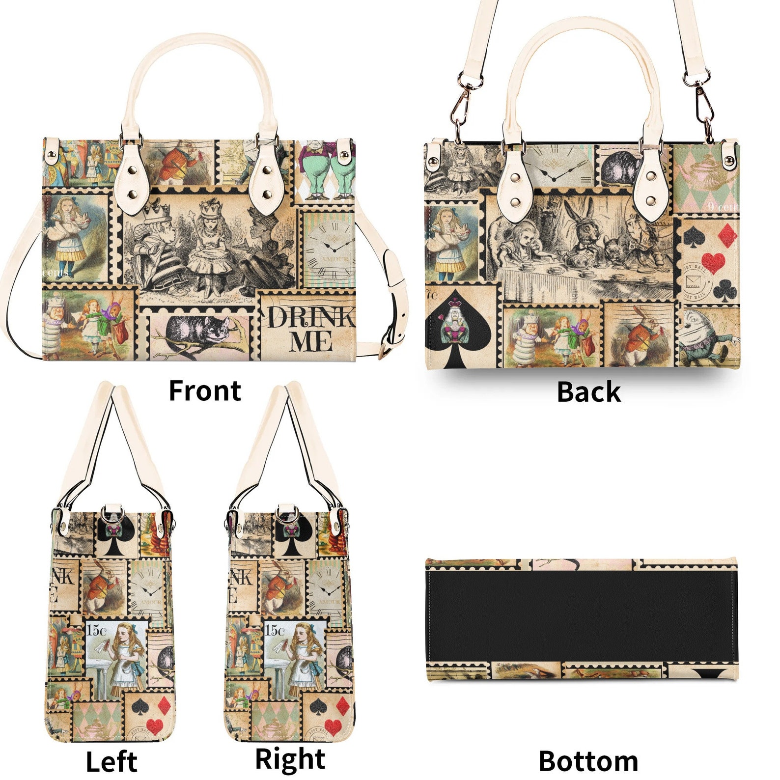 Alice in Wonderland Stamp Handbag: Vintage Style PU Leather Purse - Etsy