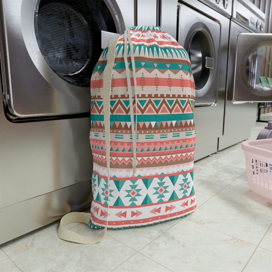 Boho Tribal Print Laundry Bag With Strap. Drawstring Laundry Bag ...