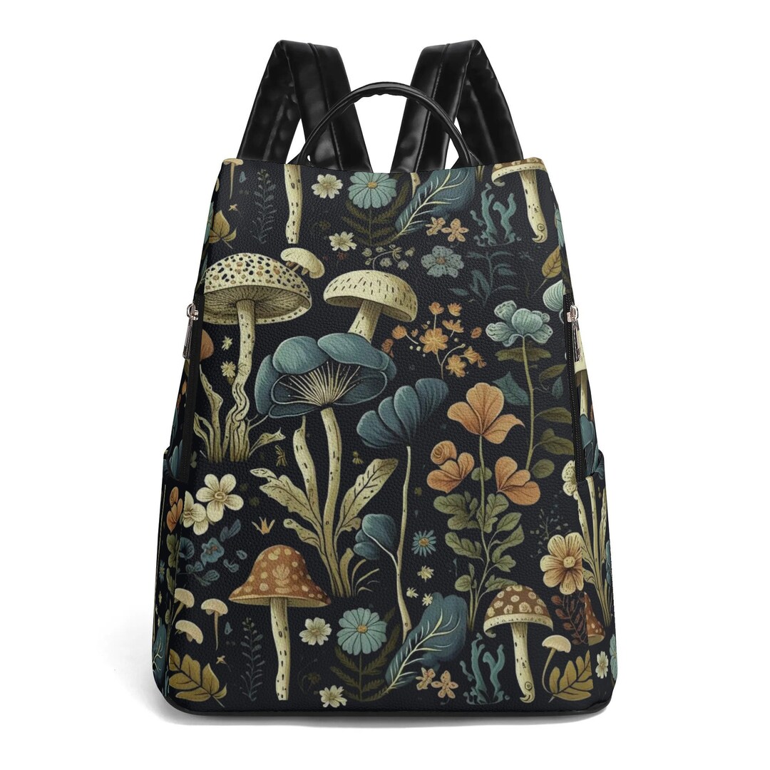 Mushroom Garden Backpack. Travel PU Daypack Anti-theft Backpack. Travel ...