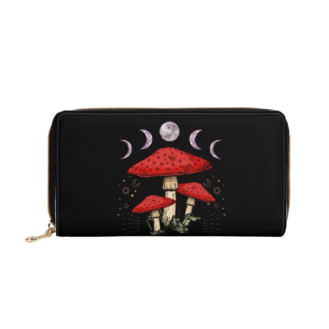 Mushroom Moon Phase Wallet: Faux Leather Zip-around Purse - Etsy