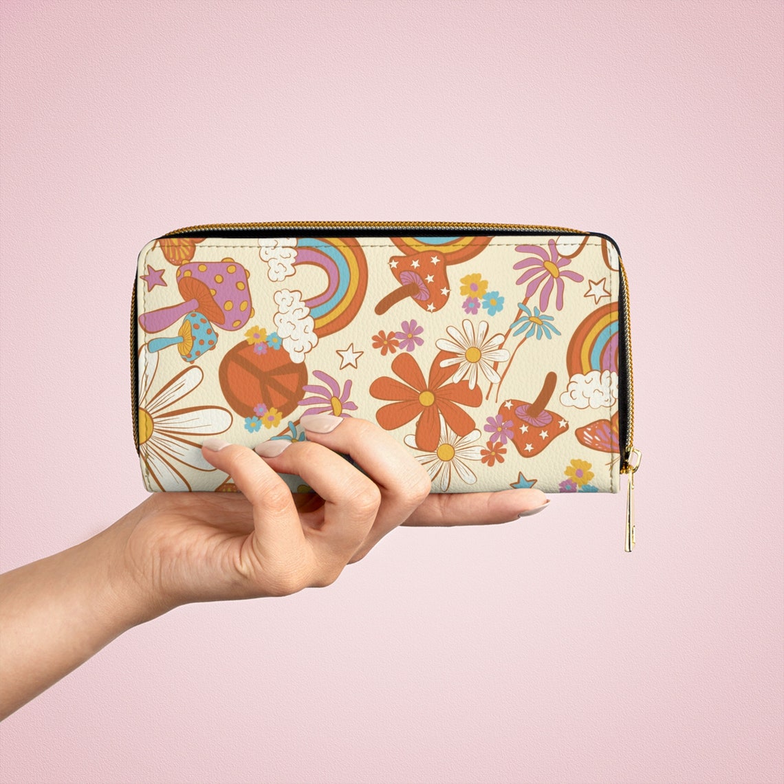 Fun 70s Hippie Flower Wallet. Zipper Wallet. Womans - Etsy