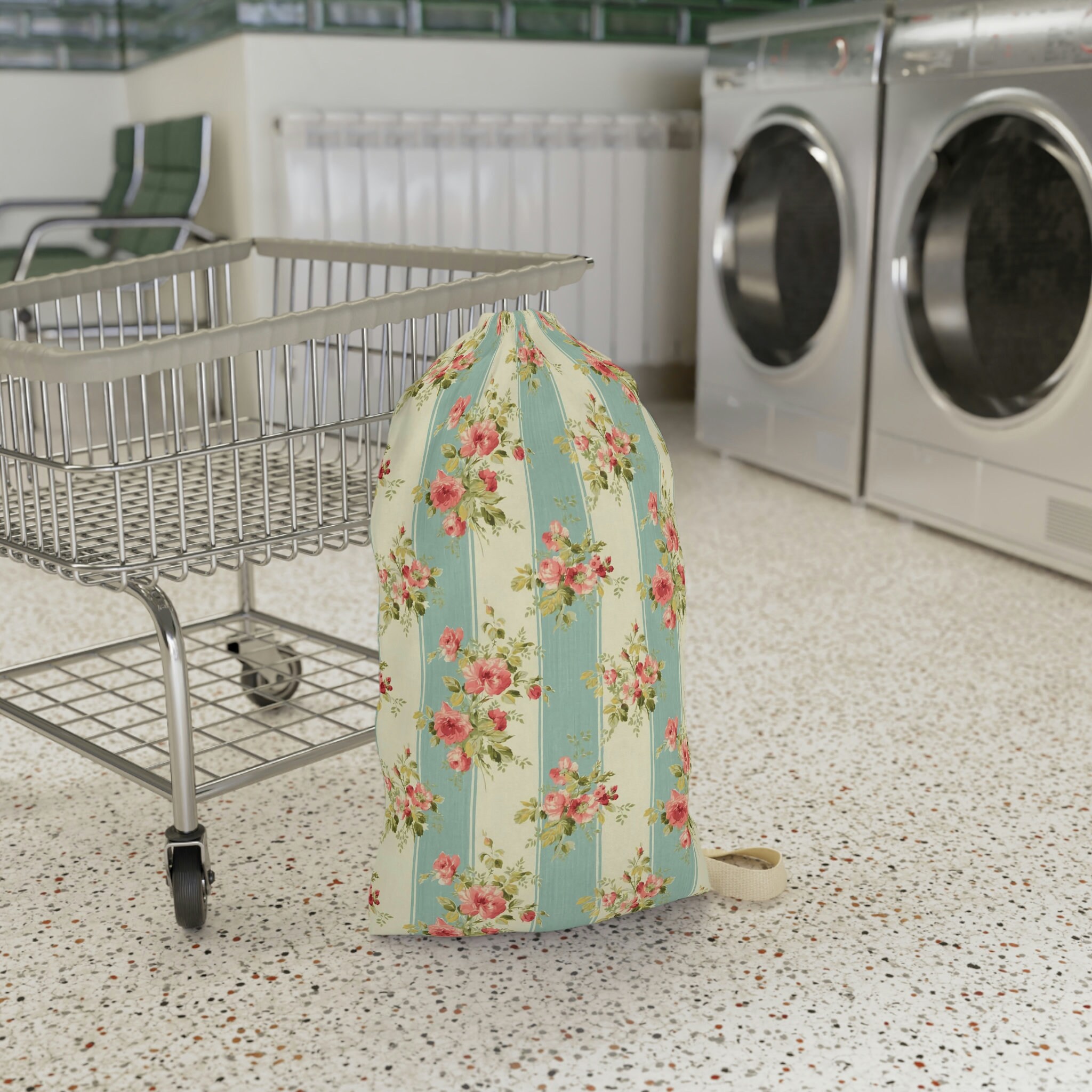 Vintage Floral Laundry Bag With Strap. Drawstring Laundry Bag. Canvas ...