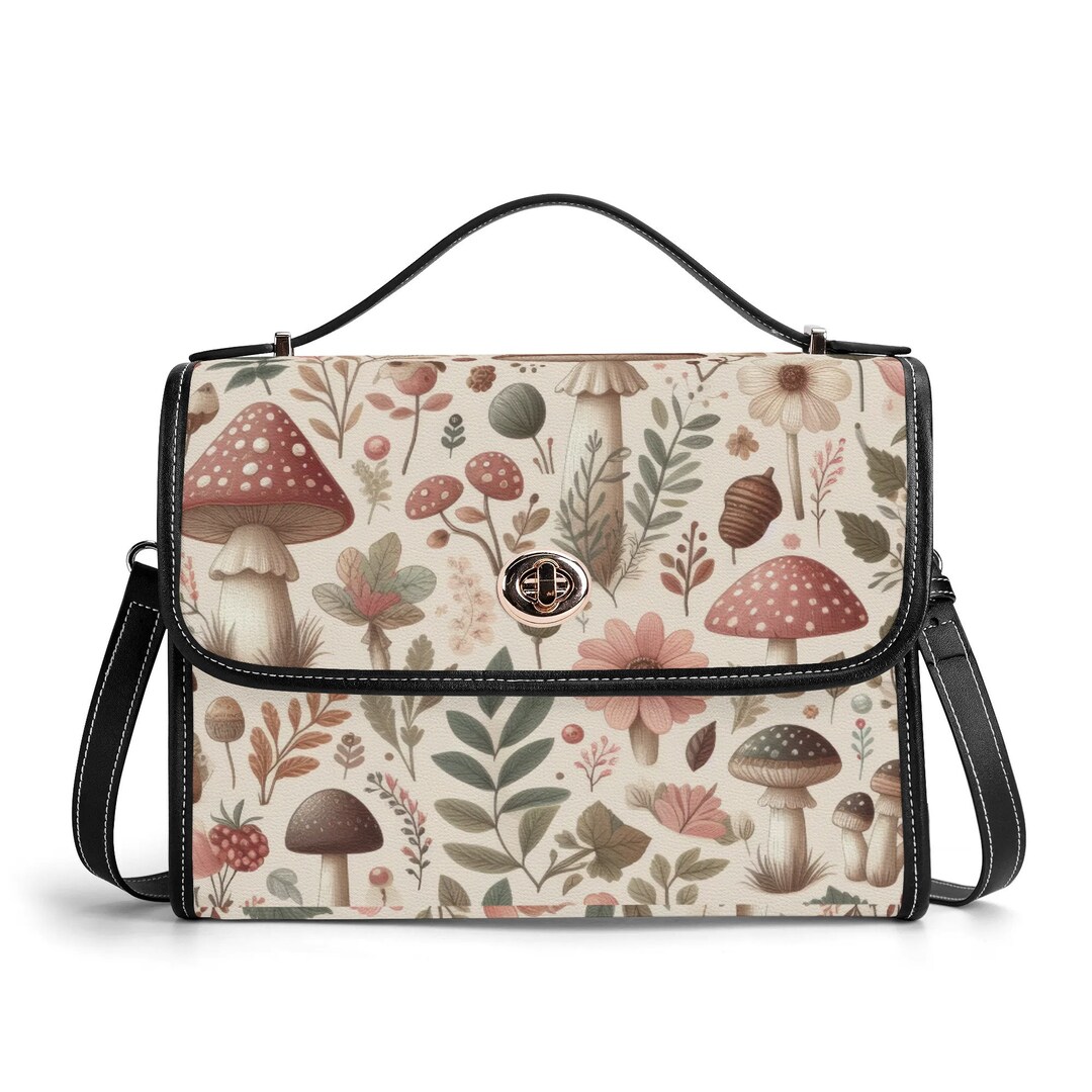 Cottage Core Mushroom PU Leather Satchel Bag. Womans Leather Satchel ...