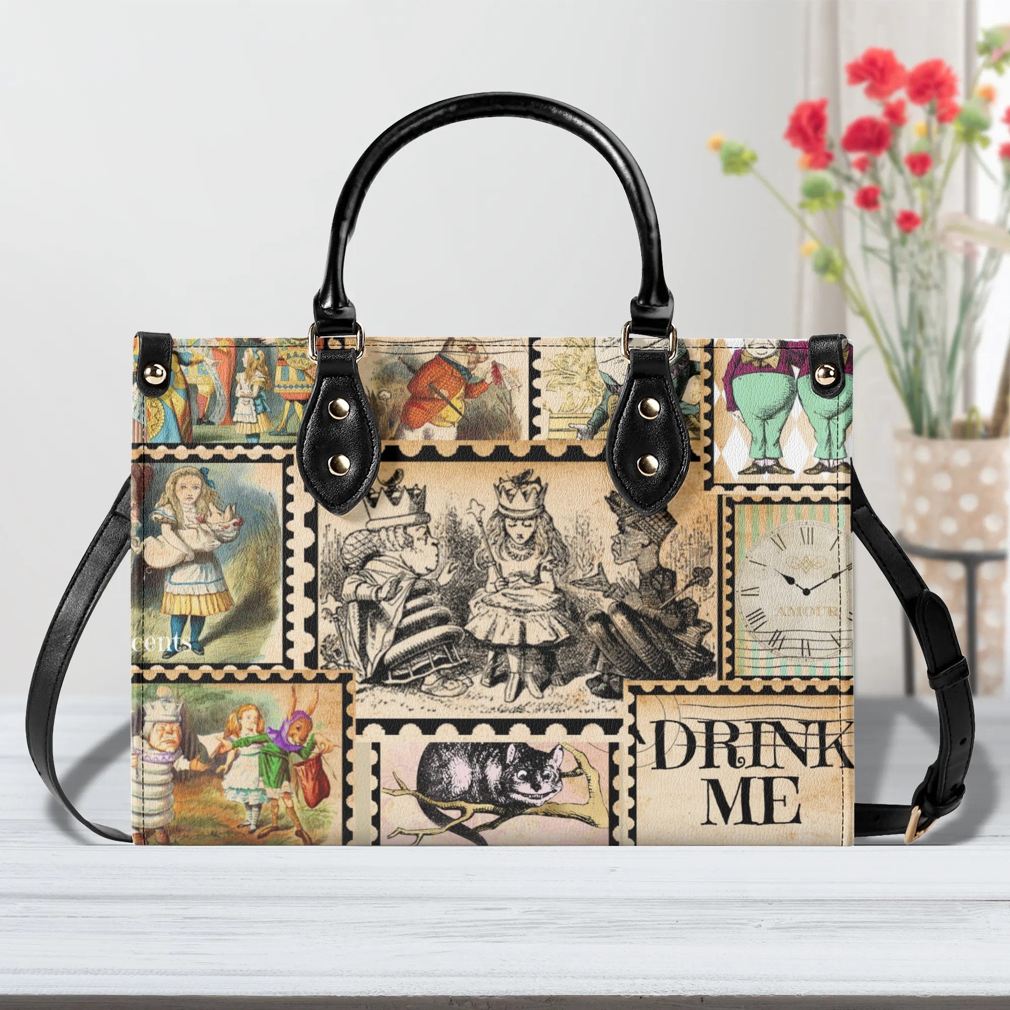 Alice in Wonderland Stamp Handbag: Vintage Style PU Leather Purse - Etsy
