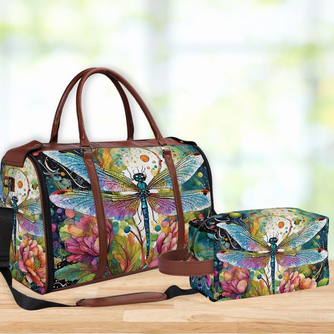 Watercolor Dragonfly Travel Duffle Bag: Waterproof Weekender With ...
