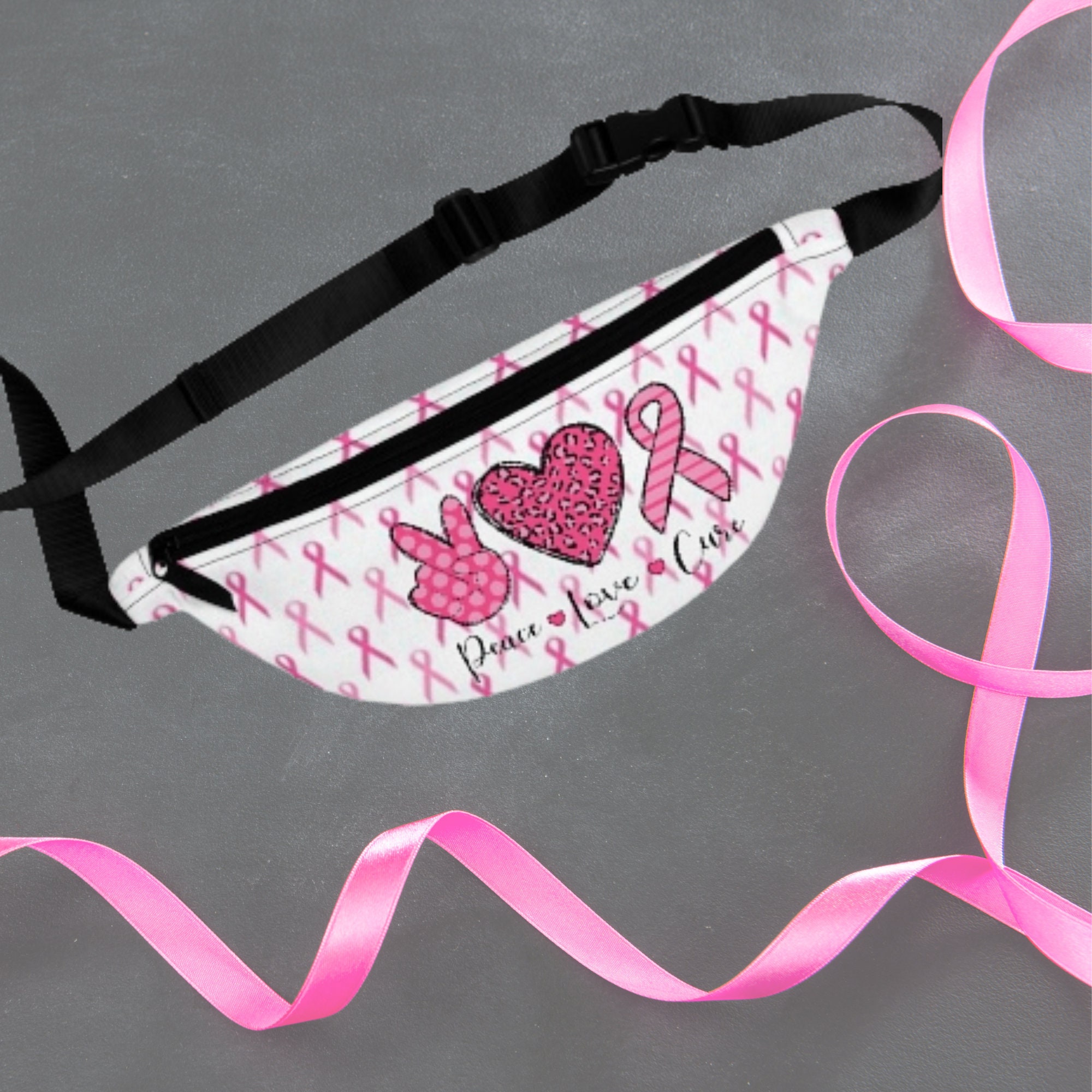 Peace Love Cure Fanny Pack. Breast Cancer Awareness Fanny Pack. Sling ...