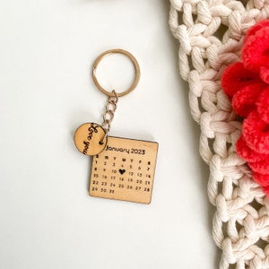 Personalized Wooden Calendar/date Keychain, Customized Date Keyring for ...