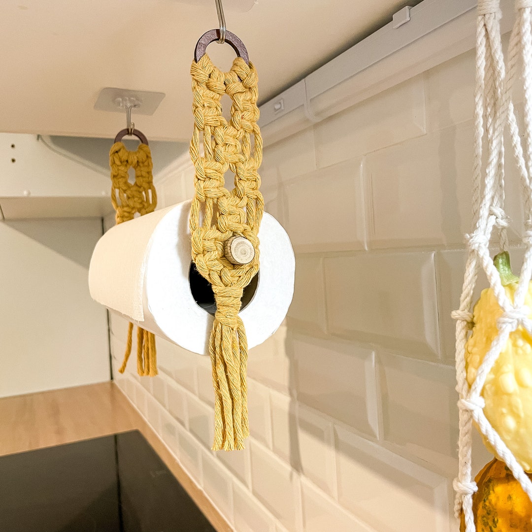 Paper Towel Holder Macrame Towel Rack Boho Kitchen Under Cabinet ...