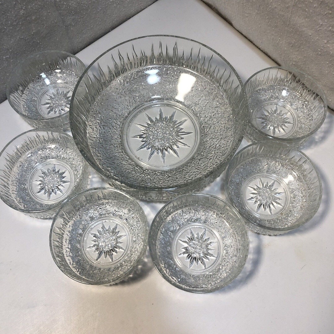 Vintage 1970s RAVENHEAD White Fire 7 Piece Bowl Set Glass Fruit Trifle ...