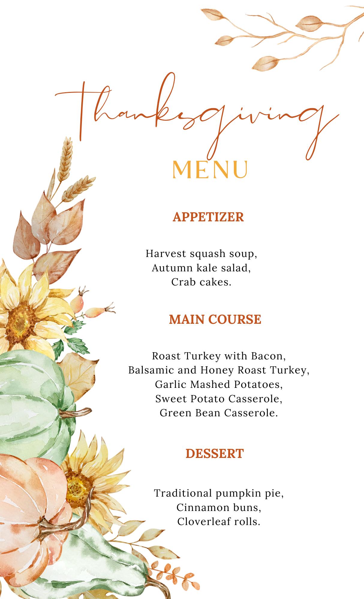 Thanksgiving Menu - Etsy