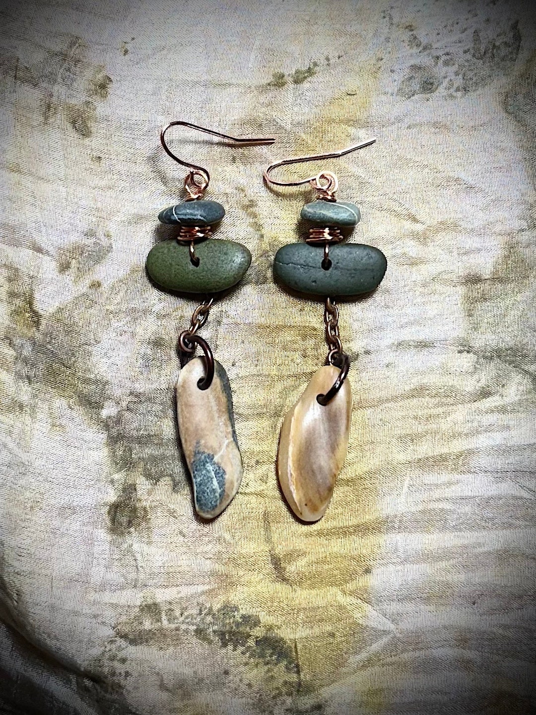 Fossilized Shell and Jasper Rock Earrings - Etsy