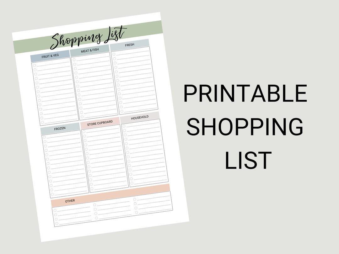 Printable Shopping List | Grocery List | Shopping Checklist | Digital ...