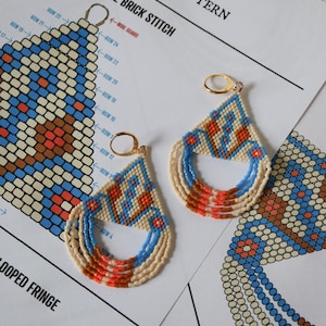 Seed Bead Earrings Pattern Bundle, 5 Patterns Looped Fringe Beaded ...