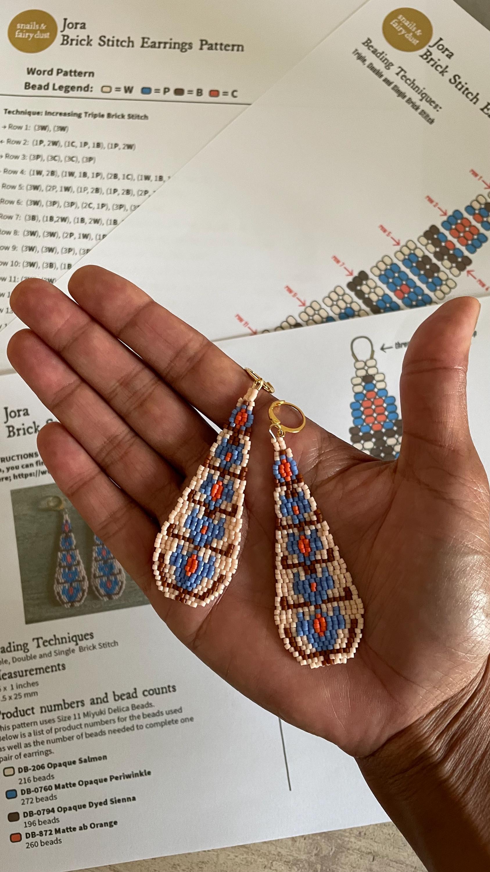 Jora Teardrop Shaped Triple Brick Stitch Fringe Earring Pattern, DIY ...