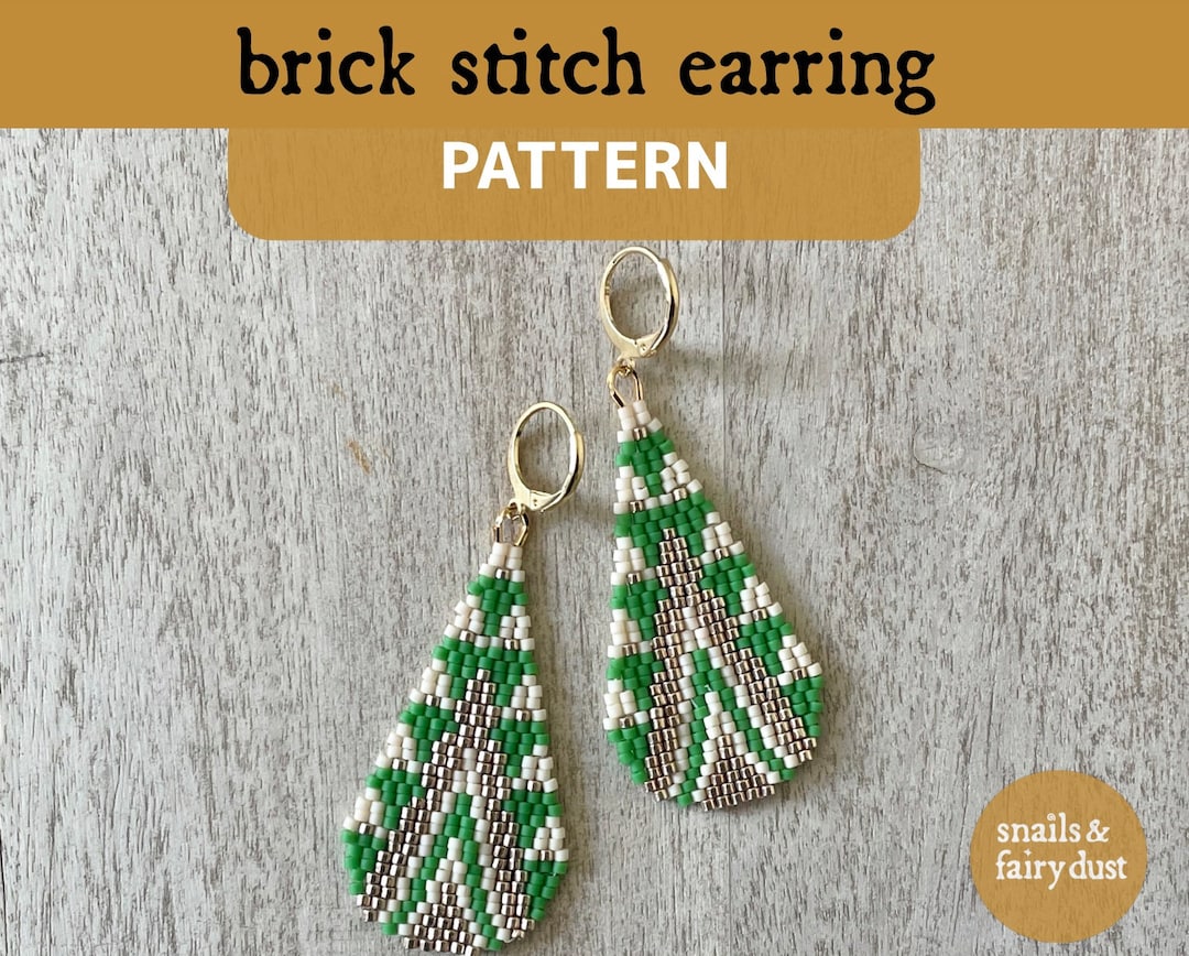 Green and Gold Brick Stitch Earring Pattern for Miyuki Delica Beads ...