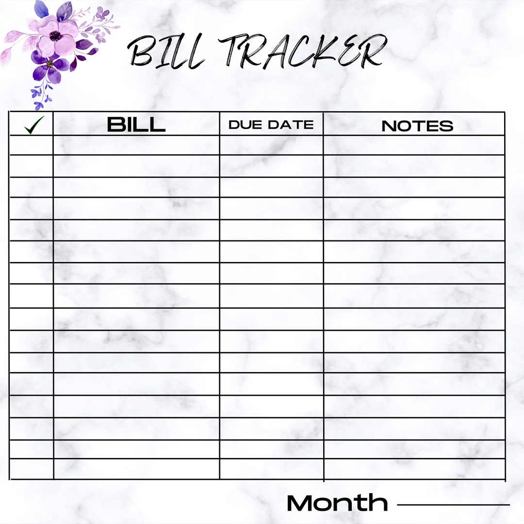 Bill Tracker Payment Log Payment Checklist Utility Payment Tracker ...