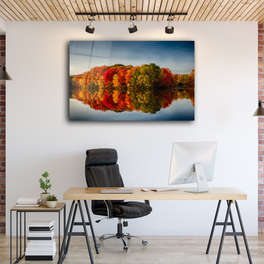 Fall Scenery Wall Art, Glass Wall Art Nature, Autoumn Wall Hanging ...