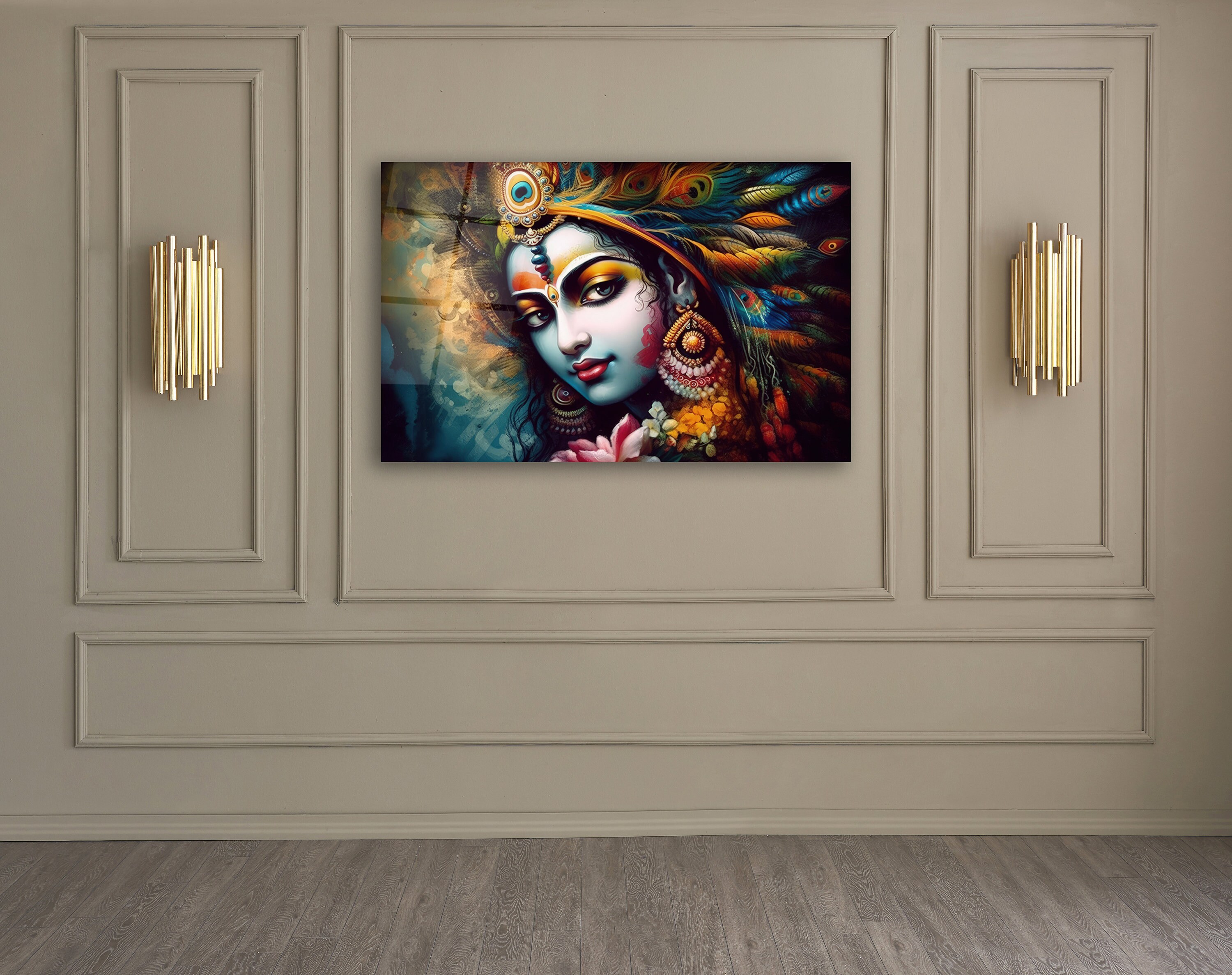 Lord Krishna Glass Wall Art, Indian God Glass Wall Art, Hinduism God ...