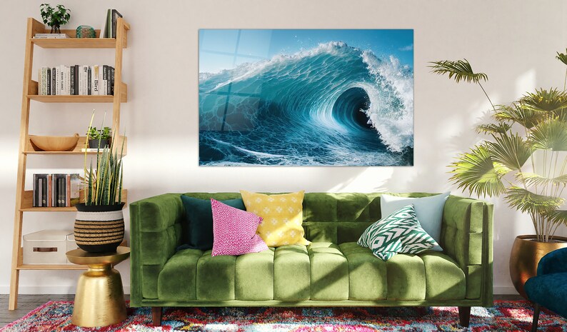 Ocean Wave Glass Wall Art, Sea Wave Wall Hanging on Tempared Glass ...