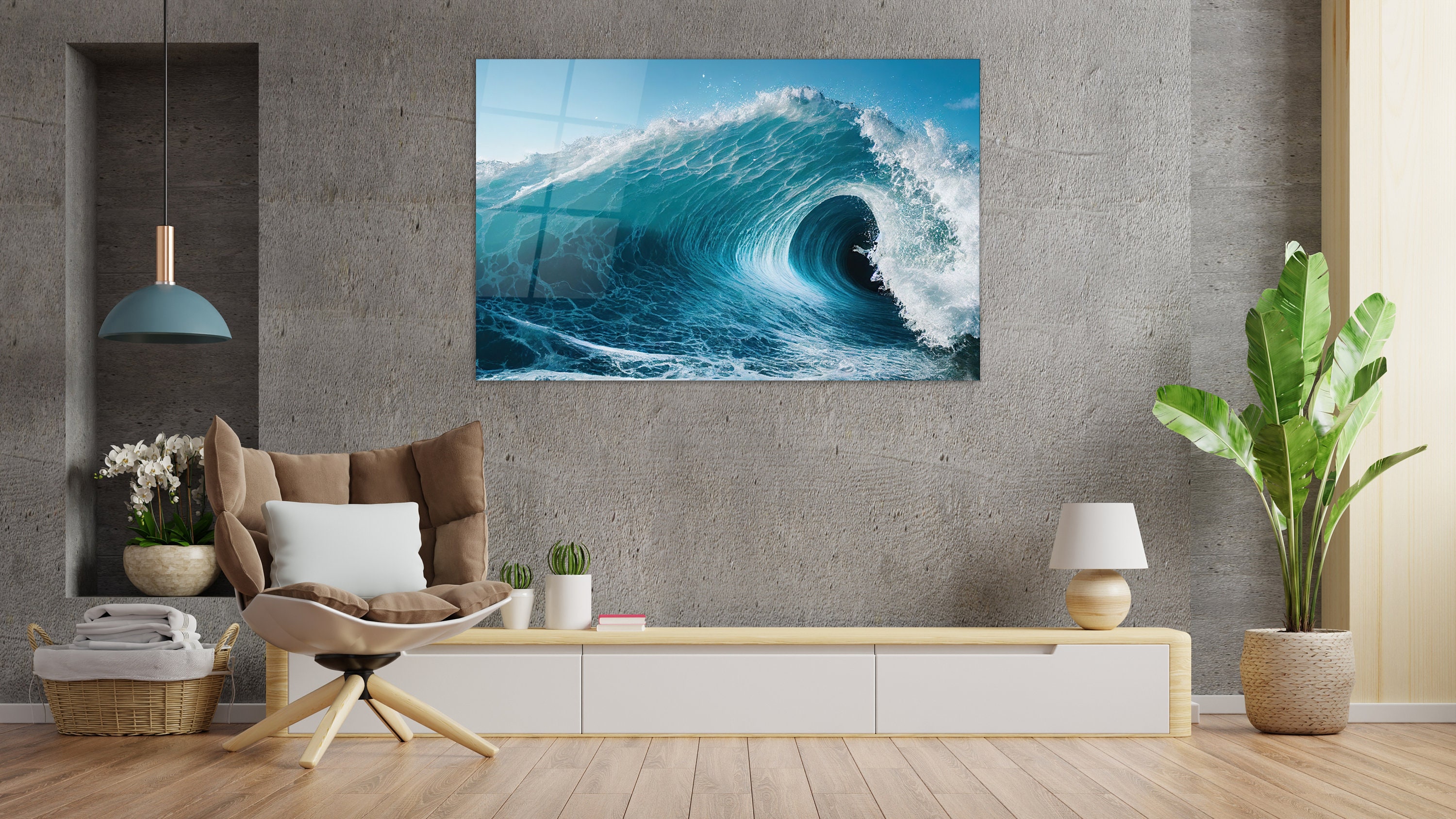 Ocean Wave Glass Wall Art, Sea Wave Wall Hanging on Tempared Glass ...