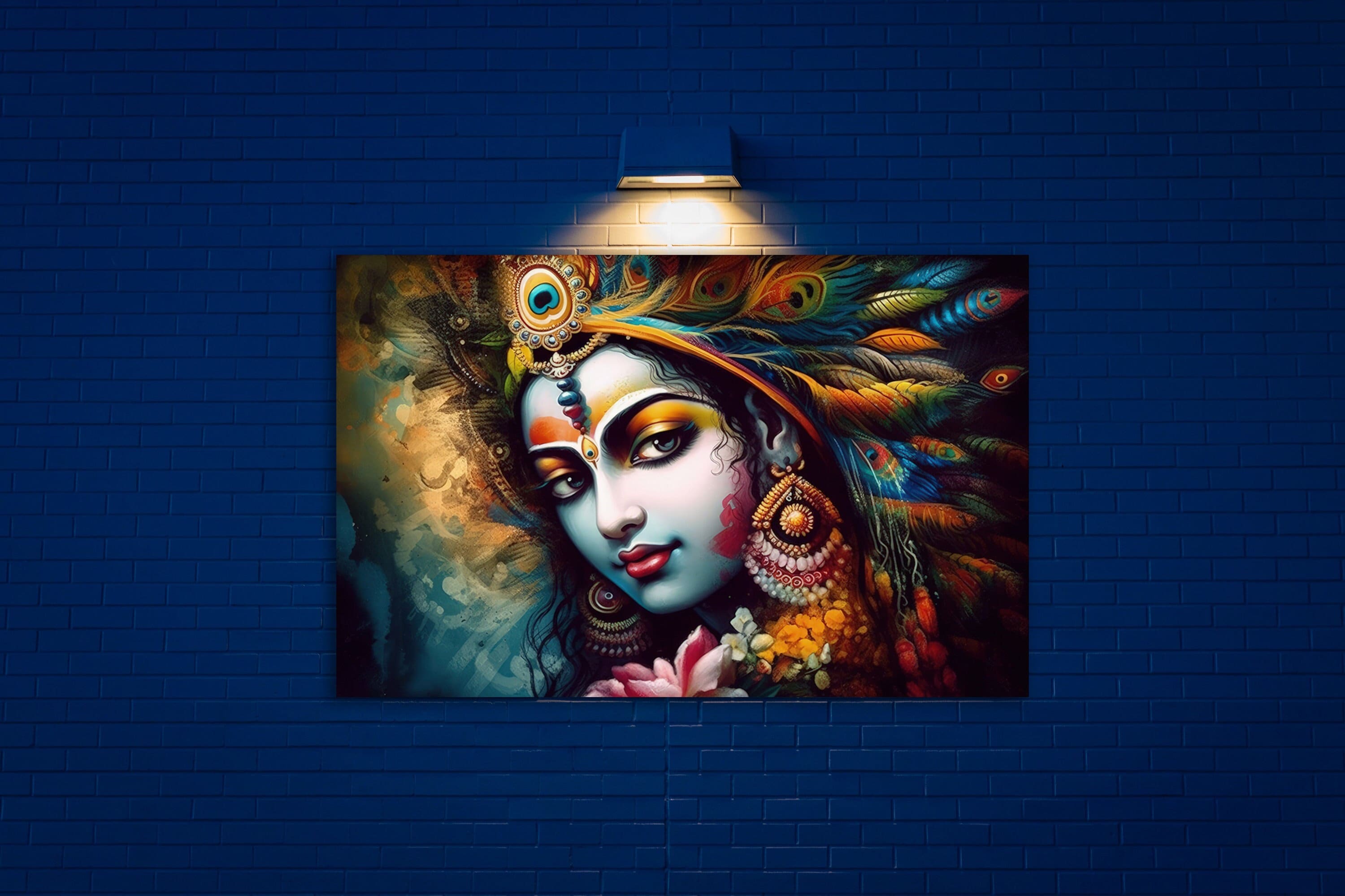 Lord Krishna Glass Wall Art, Indian God Glass Wall Art, Hinduism God ...