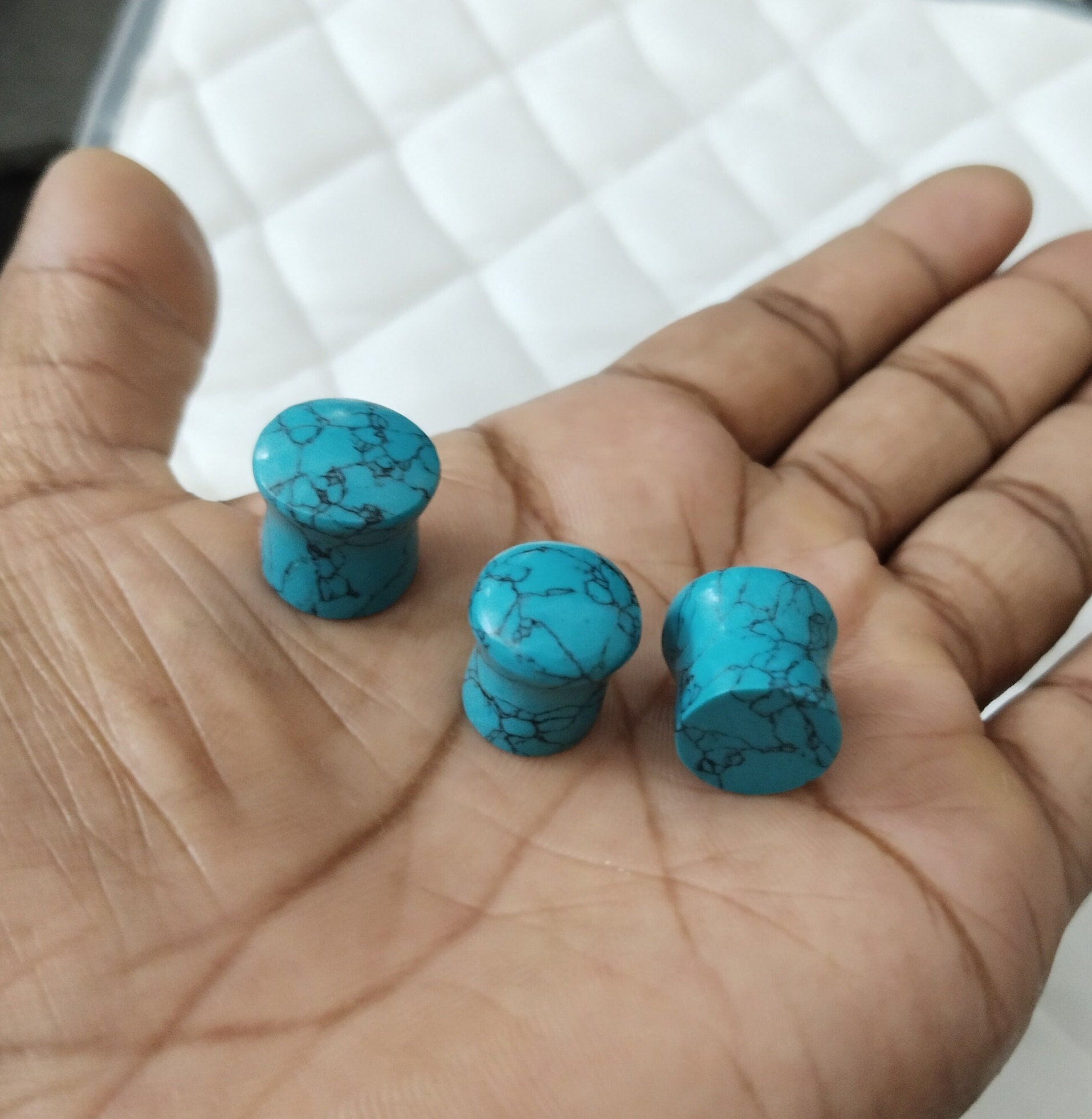 Blue Turquoise Convex One Side Flare Stone Plug, Organic Stone Ear ...