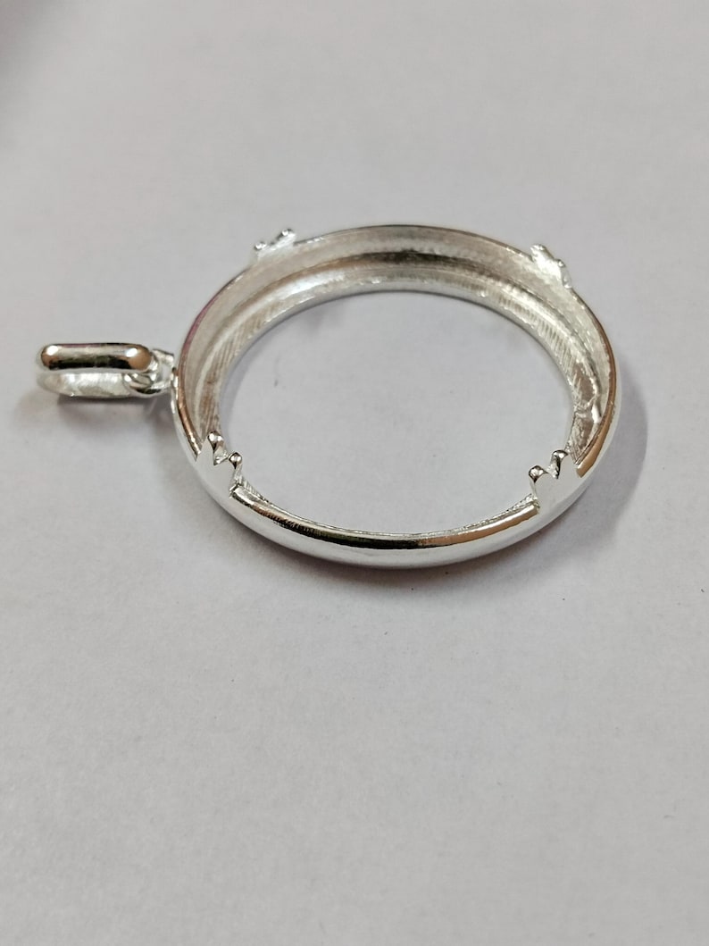 925 Sterling Silver Round Bezel Pendant Blank: Coin Connector Setting ...