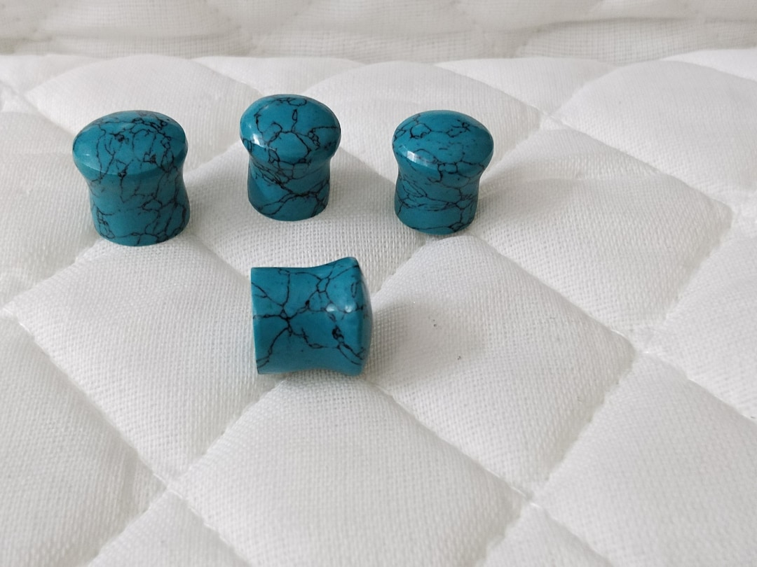 Blue Turquoise Convex One Side Flare Stone Plug, Organic Stone Ear ...