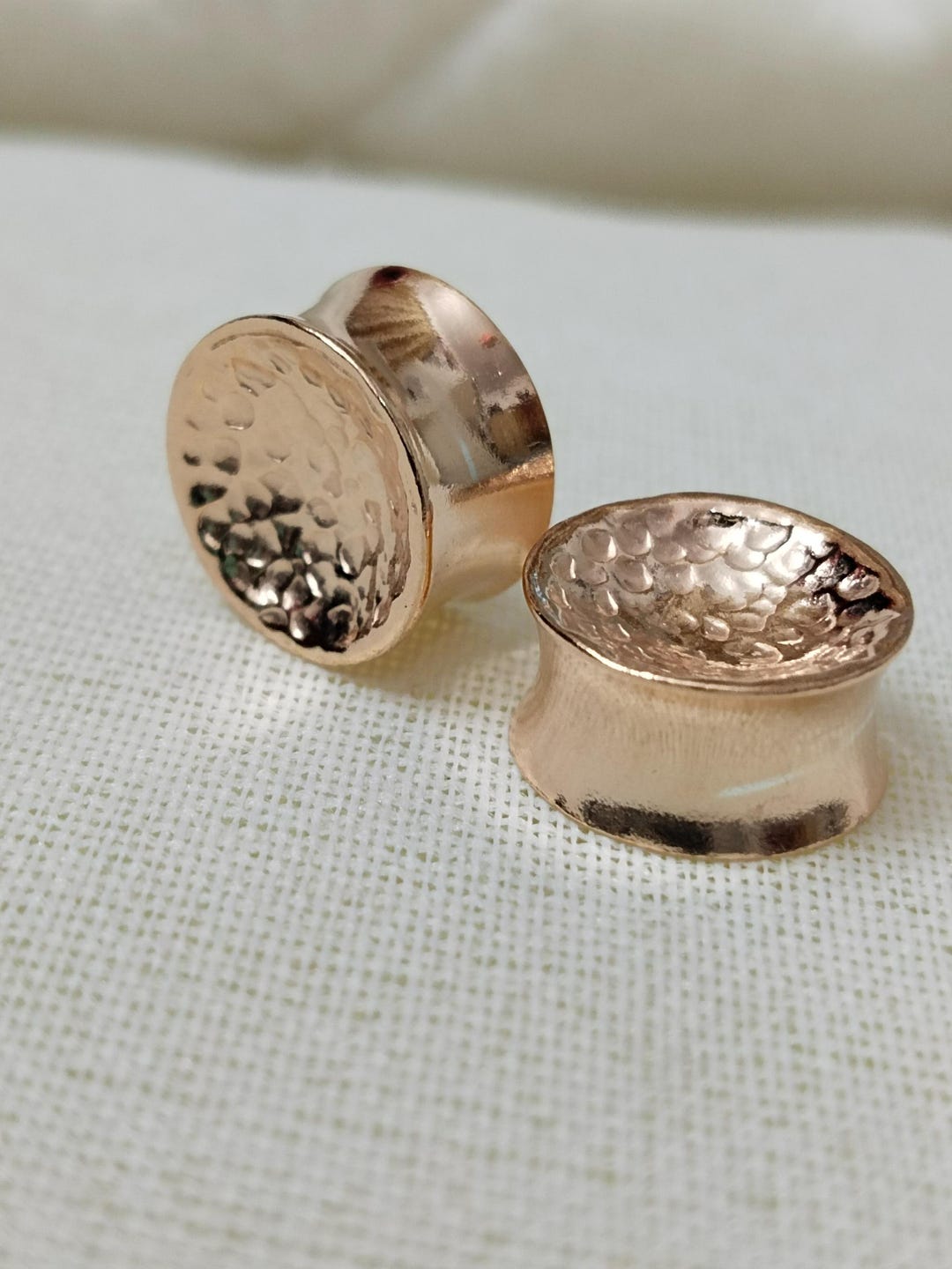 1 Pair Hammered 92.5 Sterling Silver Ear Plugs: Handmade Convex Tunnels ...