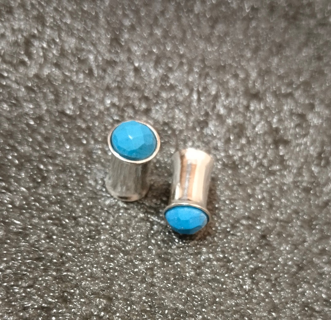 Turquoise Silver Double Side Flare Stone Plug, Blue Stone Ear Stretcher ...