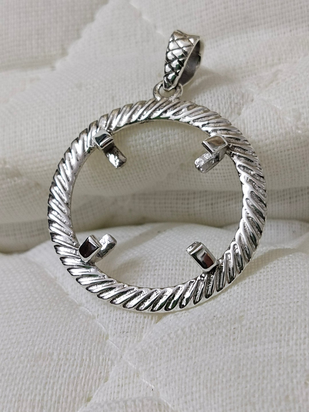 925 Sterling Silver Round Pendant Setting Prong Blank Bezel Holder Coin ...