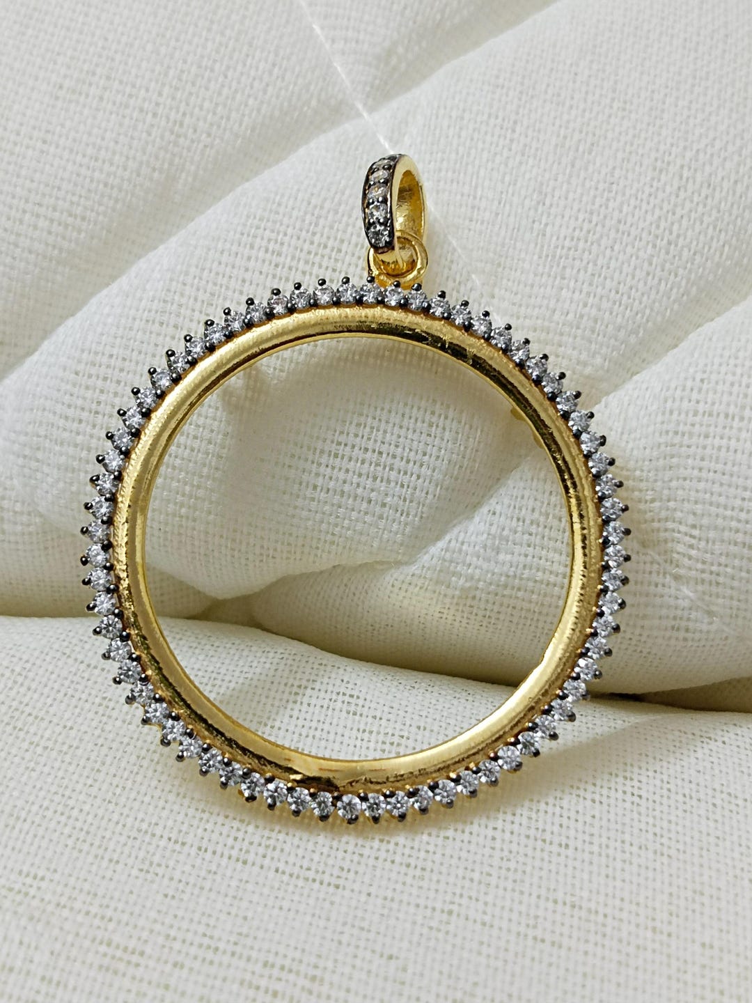 925 Sterling Silver Round CZ Bezel Pendant Blank: Handmade Coin ...