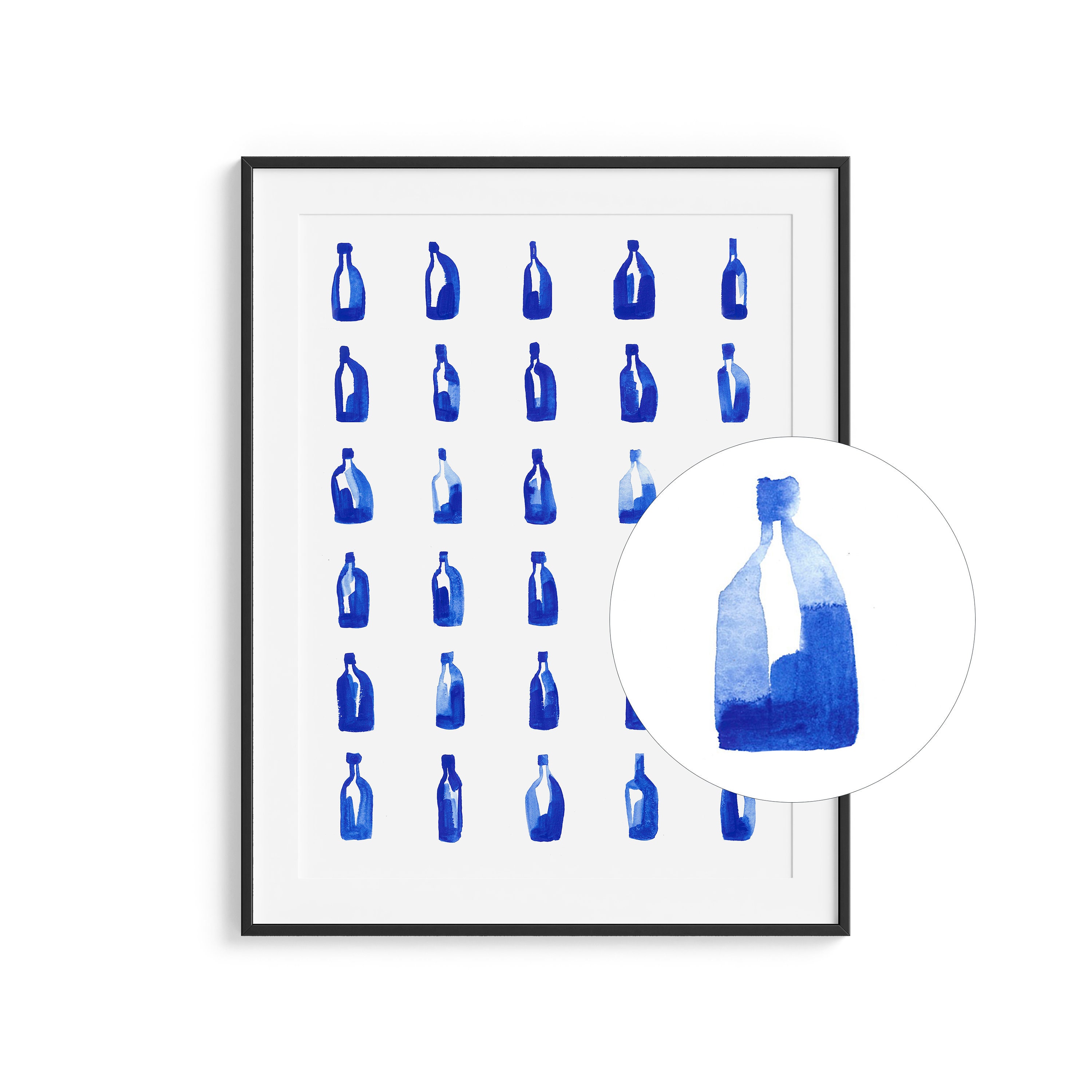 ART PRINT Blue Bottles, Blue Bottle Painting, Blue Vase Art Print ...