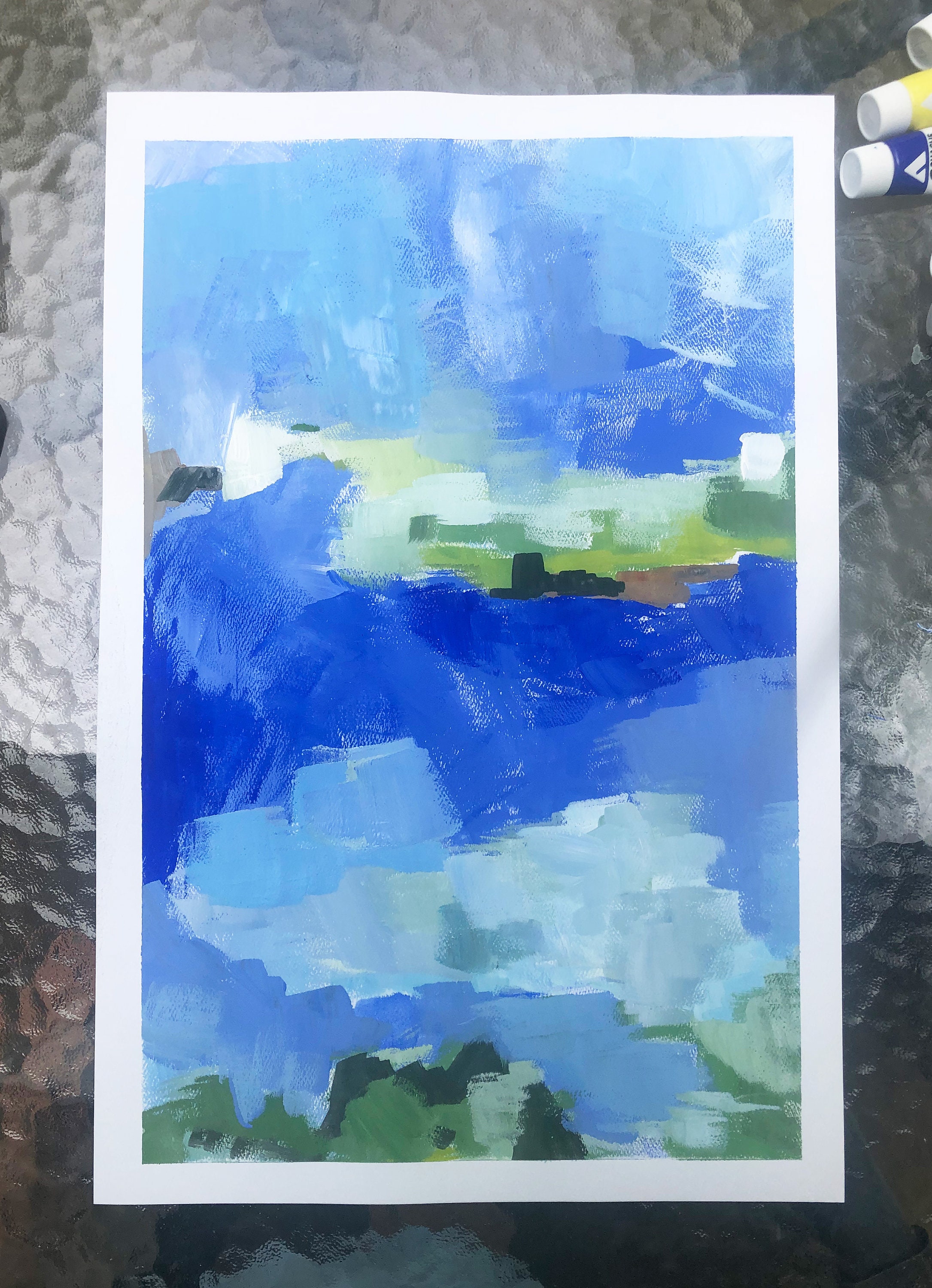ORIGINAL Blue Water Painting, 11X15 Blue Water Painting, Abstract Water ...