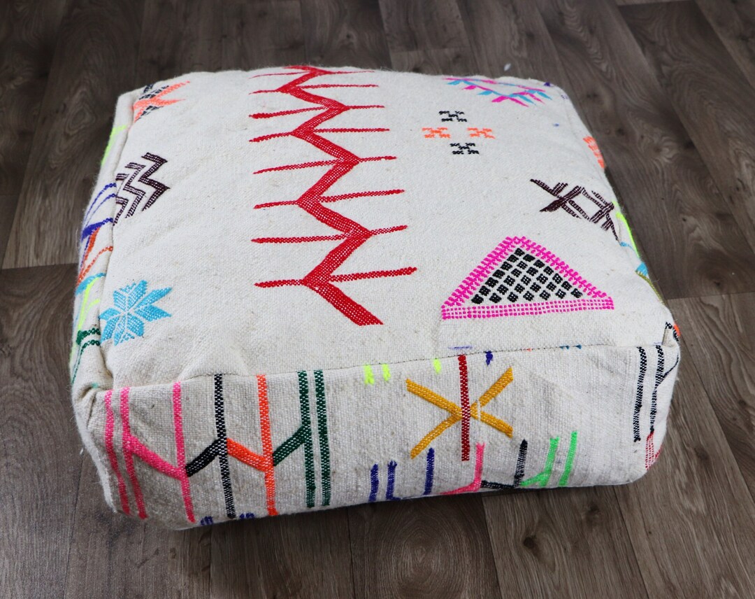 Moroccan Floor Pouf, Handmade Furniture, Berber Pouf, Square Pouf, Wool ...