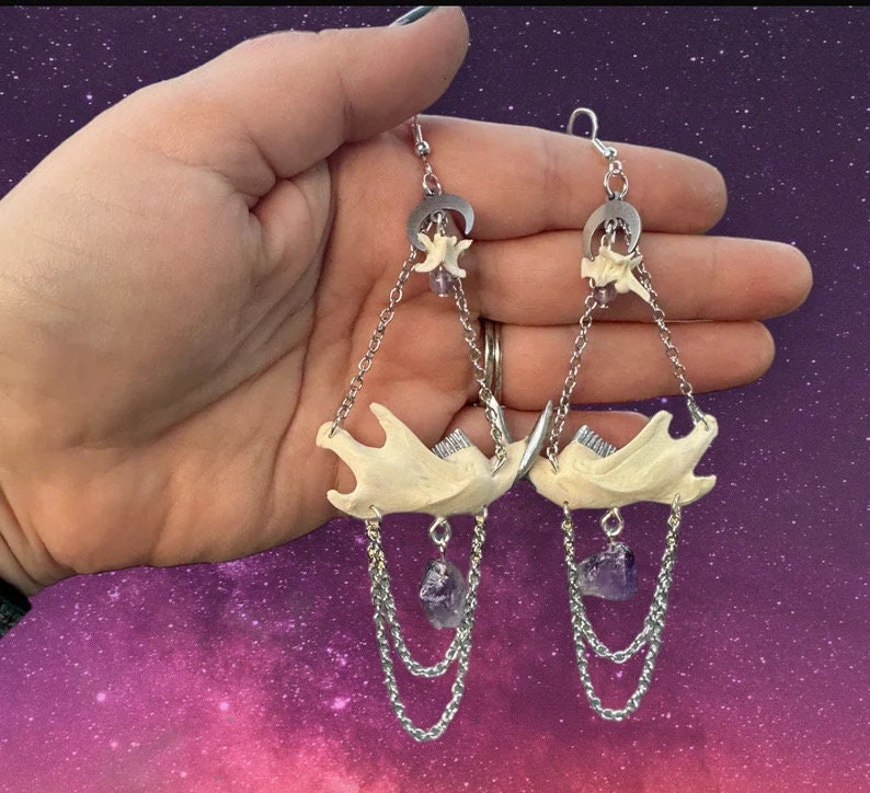 Muskrat Jaw and Snake Vertebrae Earrings, Bone Earrings, Witchy ...