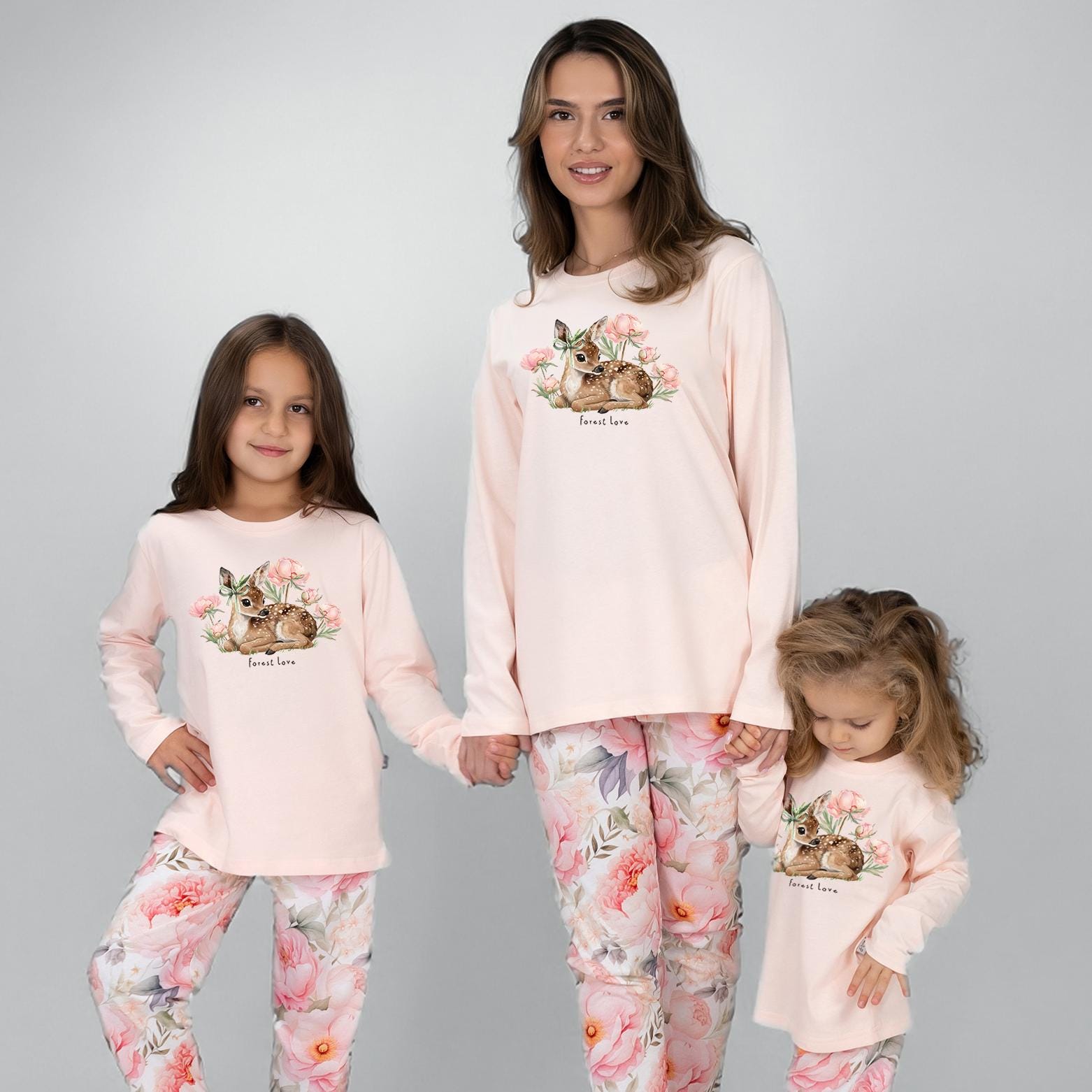Mother Daughter Matching Cotton Pajamas, Forest Deer Floral Pjs - Etsy
