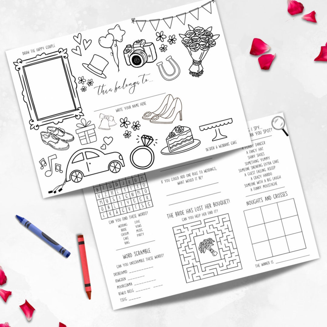 DIGITAL Download Children's Activity Pack Place Mat for Wedding - Kid ...