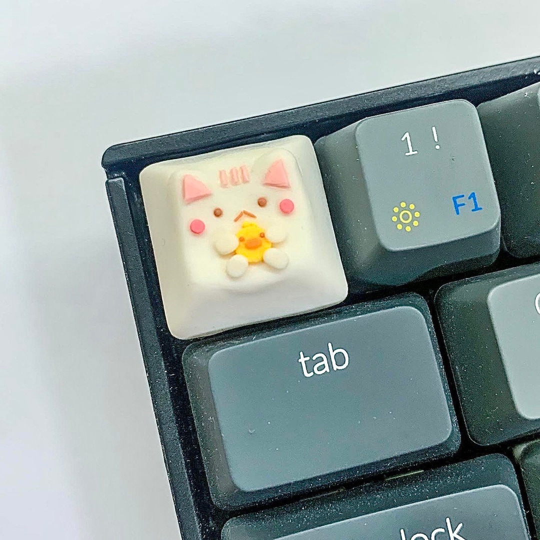 Strawberry Cat With Duck Artisan Keycap | Cute Mechanical Keys for Mech ...