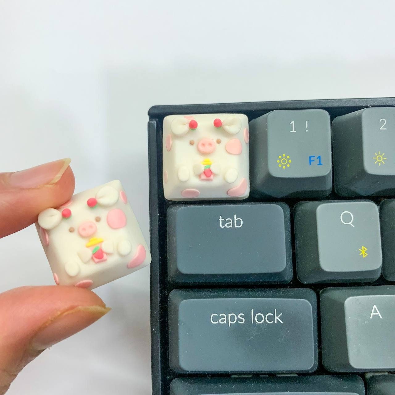 Strawberry Cow Artisan Keycap With Milk Bottle | Pastel Pink Mechanical ...